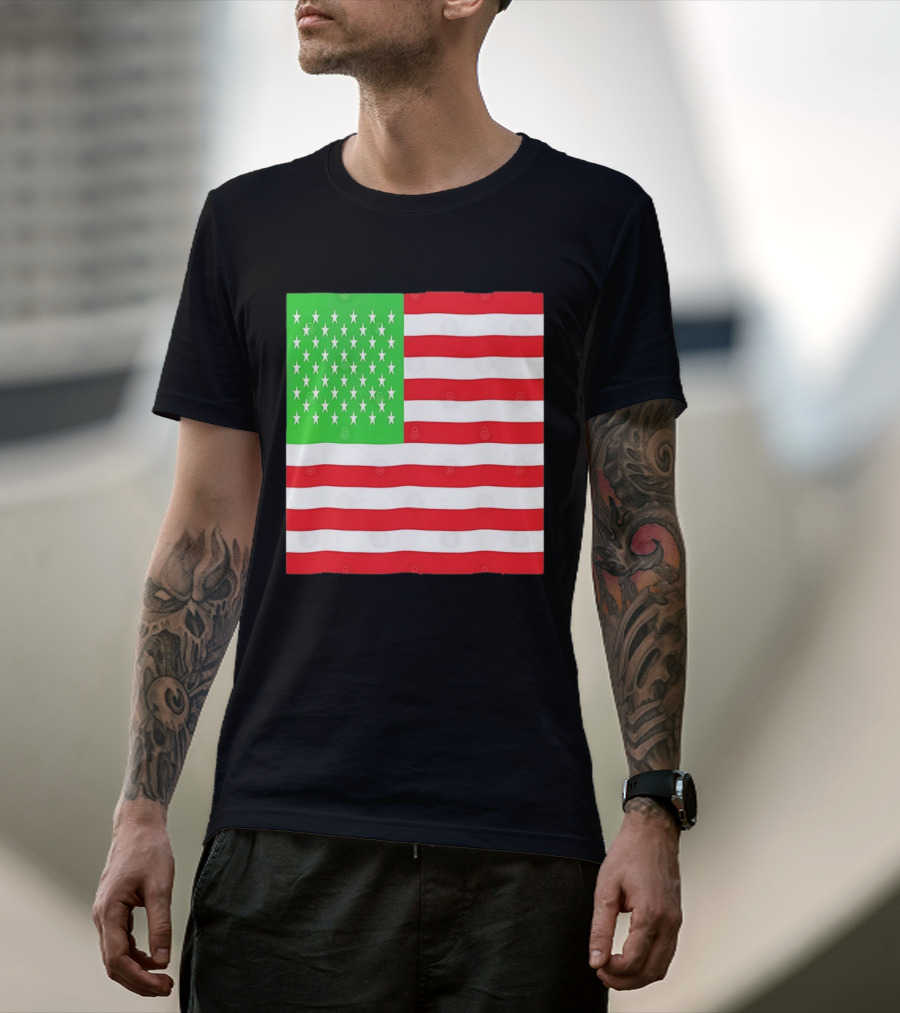 American Flag Green And Red Color Variant Stars And Stripes T-Shirt