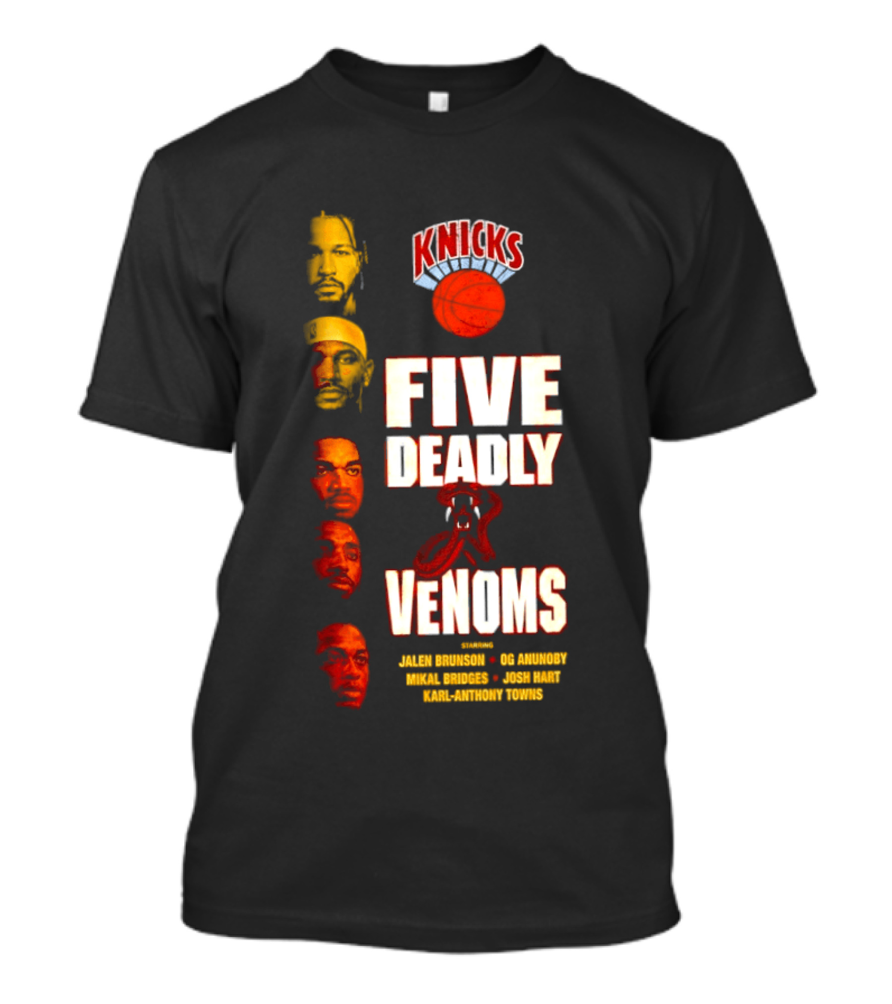 Knicks Five Deadly Venoms Jalen Brunson RJ Barrett Mitchell Robinson Josh Hart Karl Anthony Towns T-Shirt