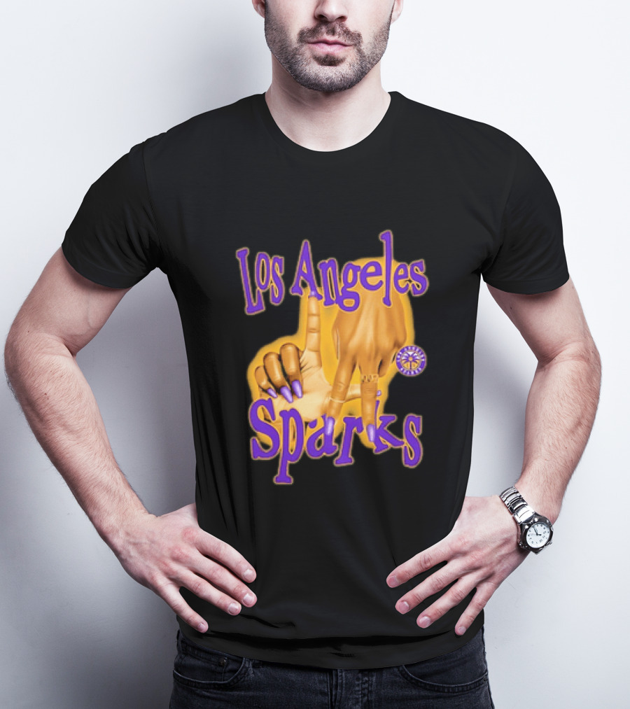 Los Angeles Sparks WNBA Finger Gesture Purple Ink Sketch T-Shirt