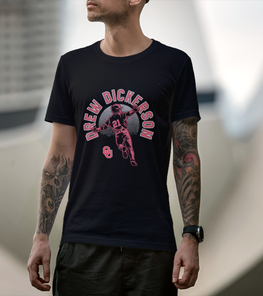 Drew Dickerson Oklahoma Sooners Player Baseball Silhouette OU T-Shirt