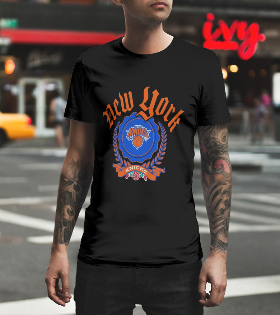 New York Knicks Crest With Rose And Blue T-Shirt