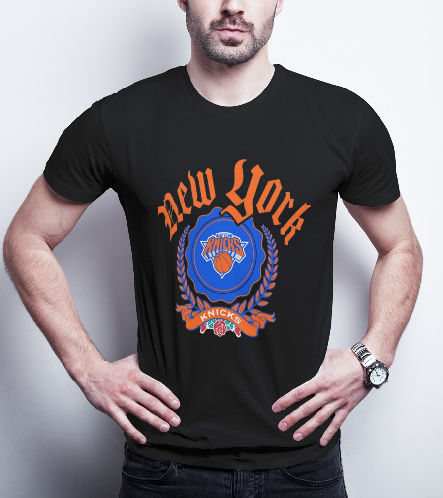 New York Knicks Crest With Rose And Blue T-Shirt