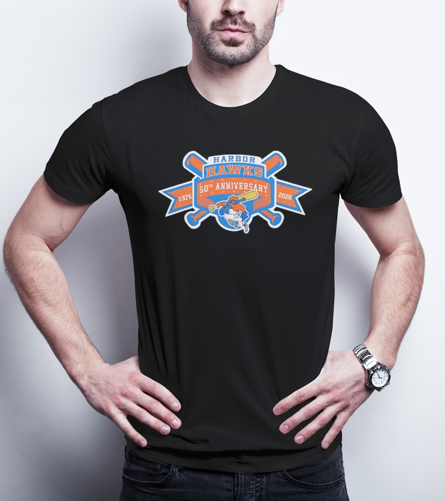 Harbor Hawks 50th Anniversary 1976 2026 Baseball Team Vintage Logo Celebration T-Shirt