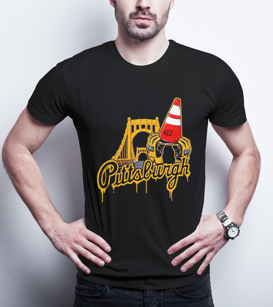 Pittsburgh 412 Construction Cone Bridge T-Shirt