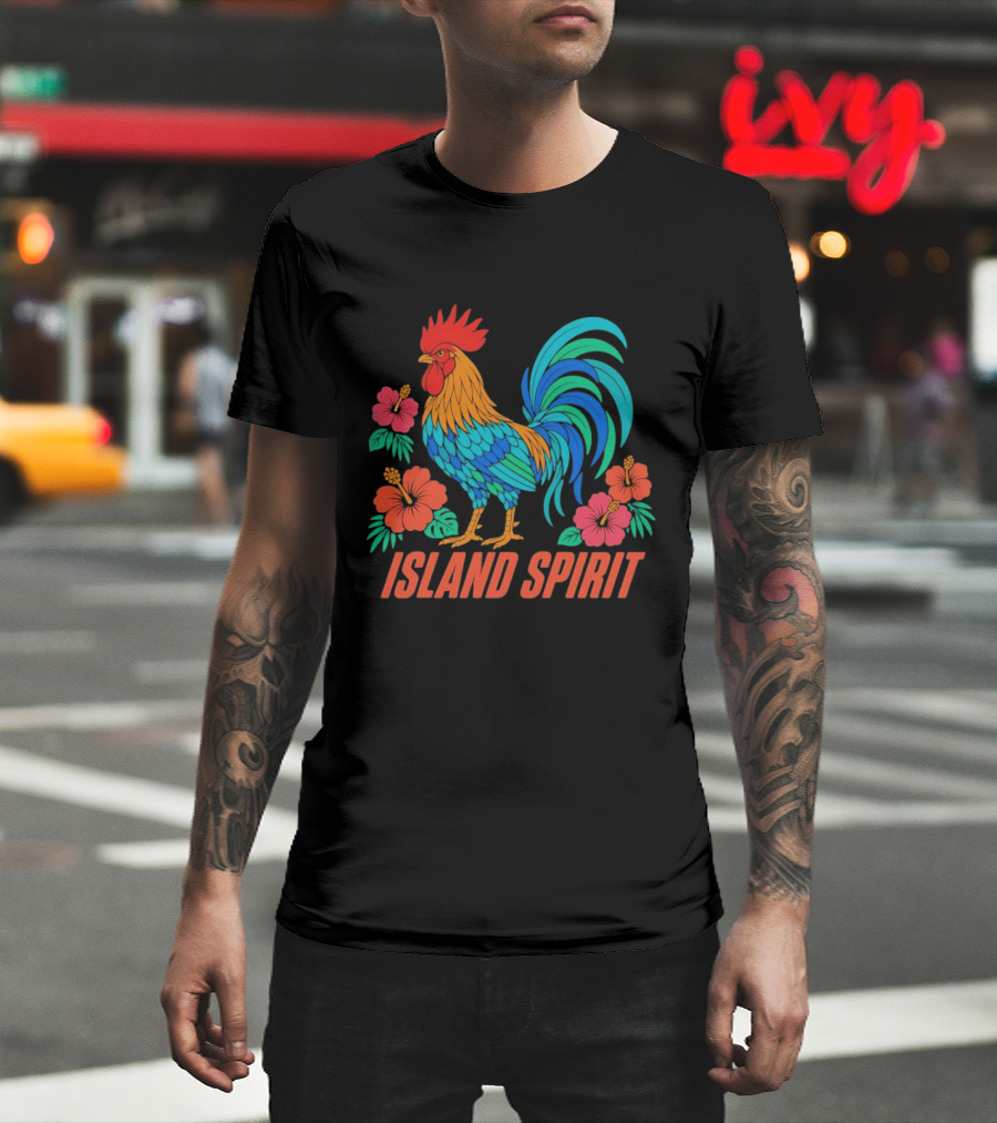 Island Spirit Rooster Hibiscus Flower Tropical Bird T-Shirt