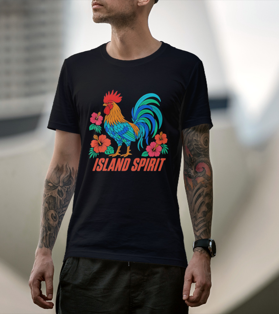 Island Spirit Rooster Hibiscus Flower Tropical Bird T-Shirt