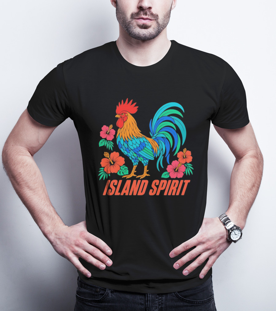 Island Spirit Rooster Hibiscus Flower Tropical Bird T-Shirt