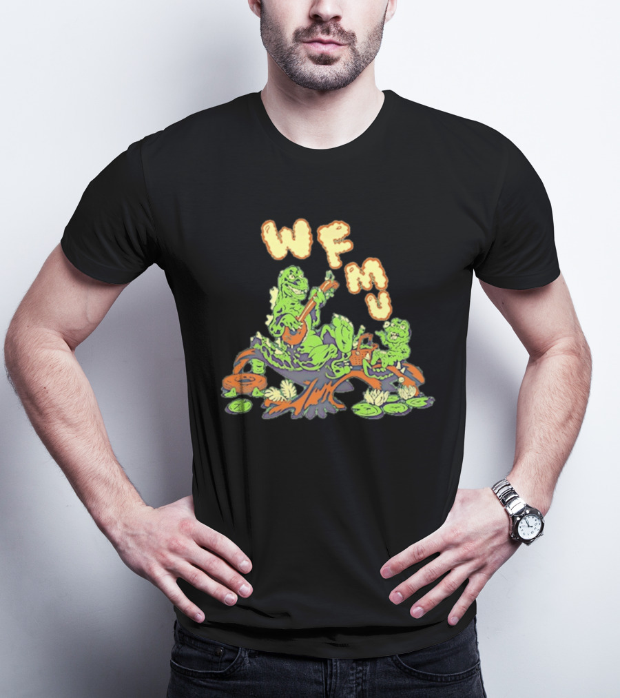 WFMU Swamp Picnic Frogs With Instruments And Radio T-Shirt