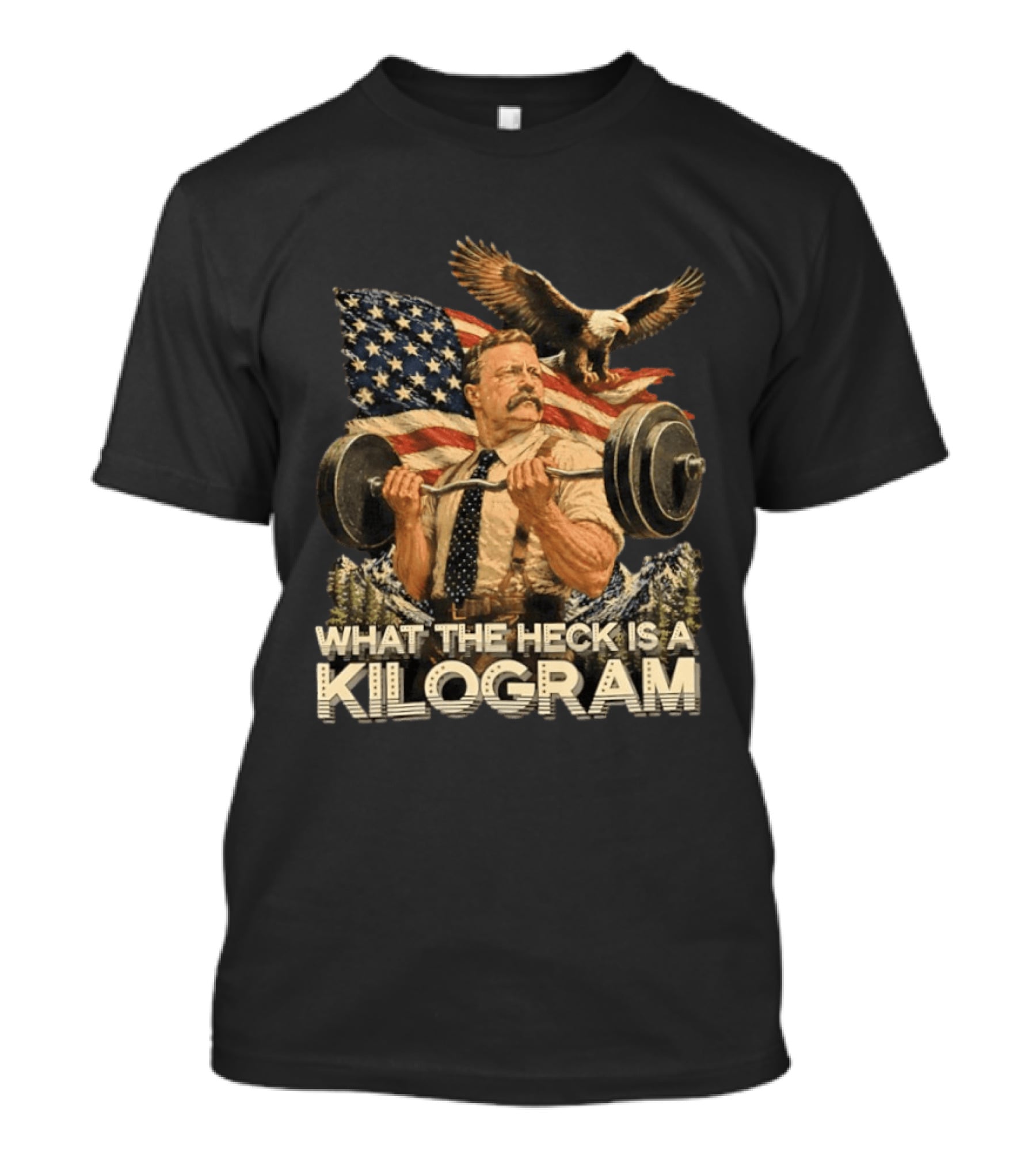What The Heck Is A Kilogram Eagle American Flag Weightlifting T-Shirt