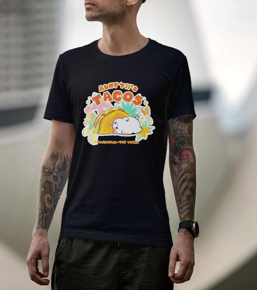 Aunt Tii's Tacos Cat Tulitollal Yok Tural Vibrant Fiesta Floral Burst T-Shirt