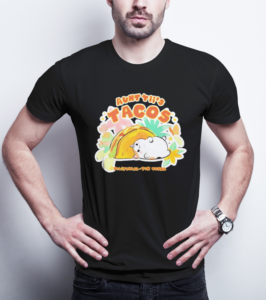 Aunt Tii's Tacos Cat Tulitollal Yok Tural Vibrant Fiesta Floral Burst T-Shirt