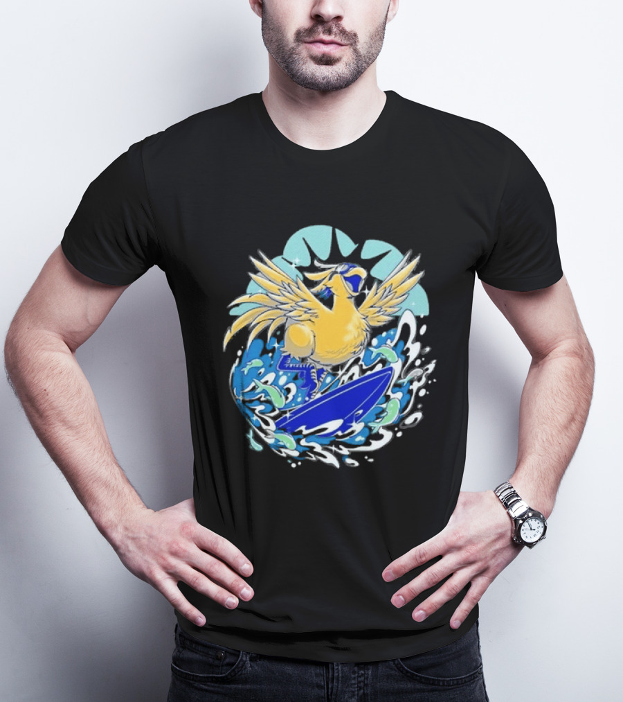 Pop Culture Wizard Surfing Yellow Bird T-Shirt