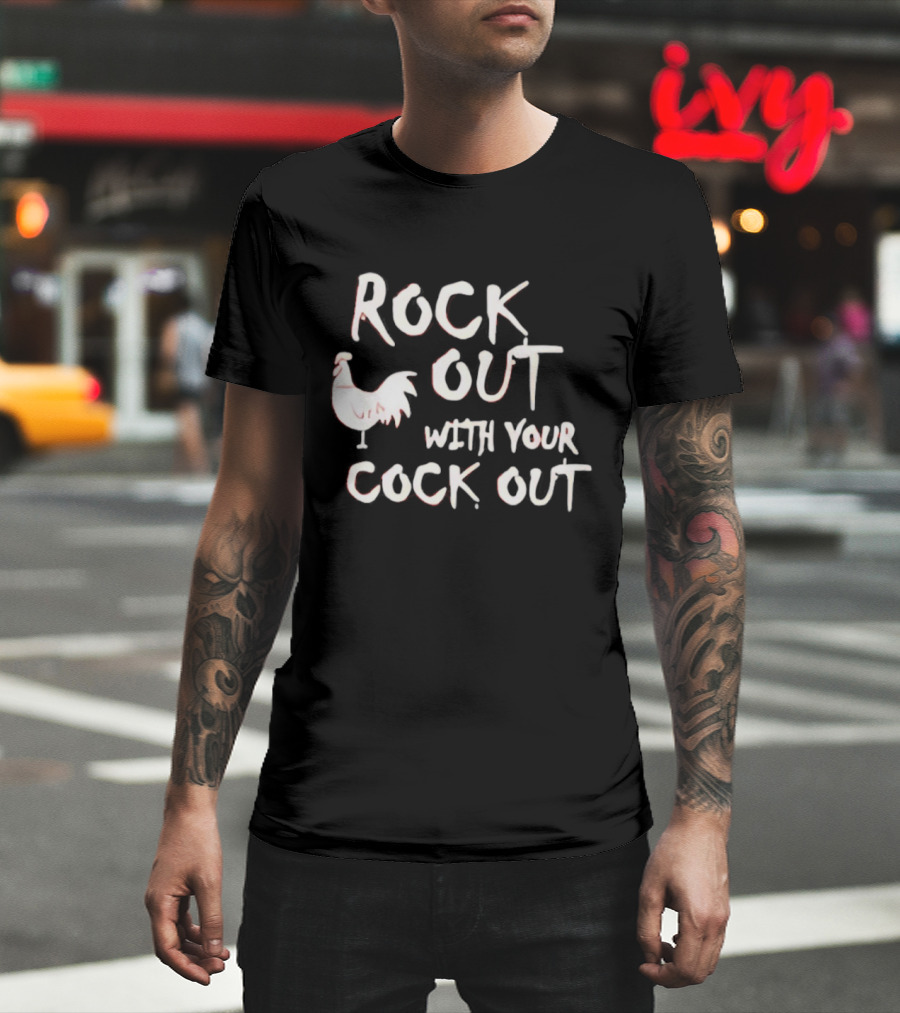 Rooster Rock Out With Your Cock Out Vintage Humor T-Shirt