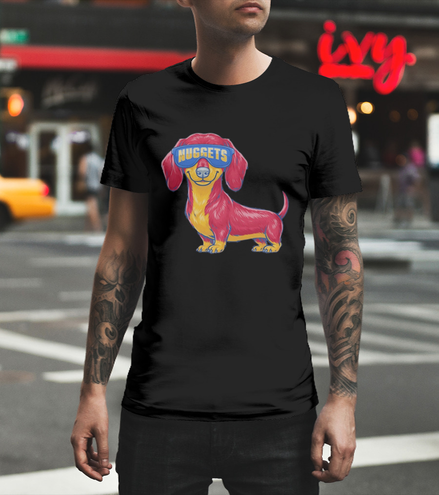 Denver Nuggets Dachshund Dog Wearing Oversized Glasses T-Shirt