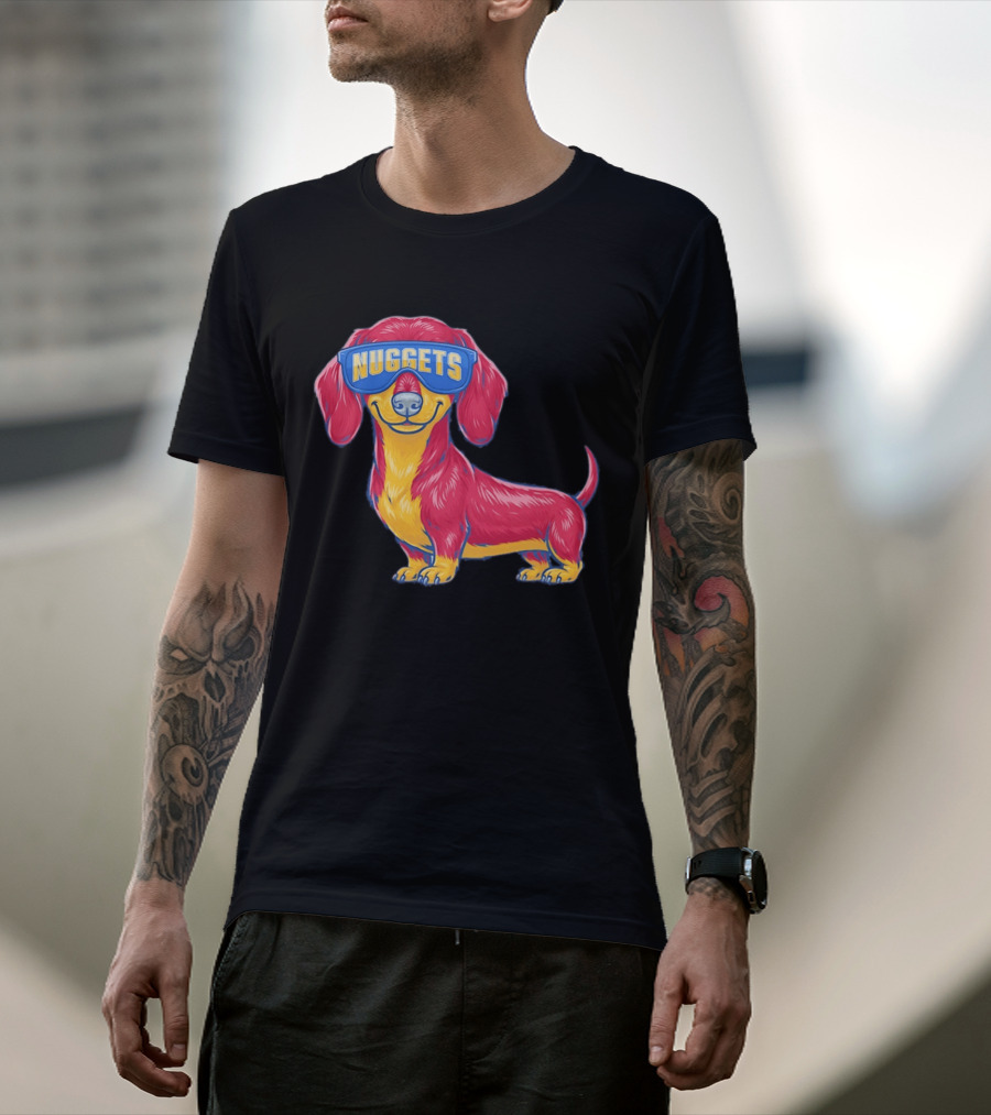 Denver Nuggets Dachshund Dog Wearing Oversized Glasses T-Shirt