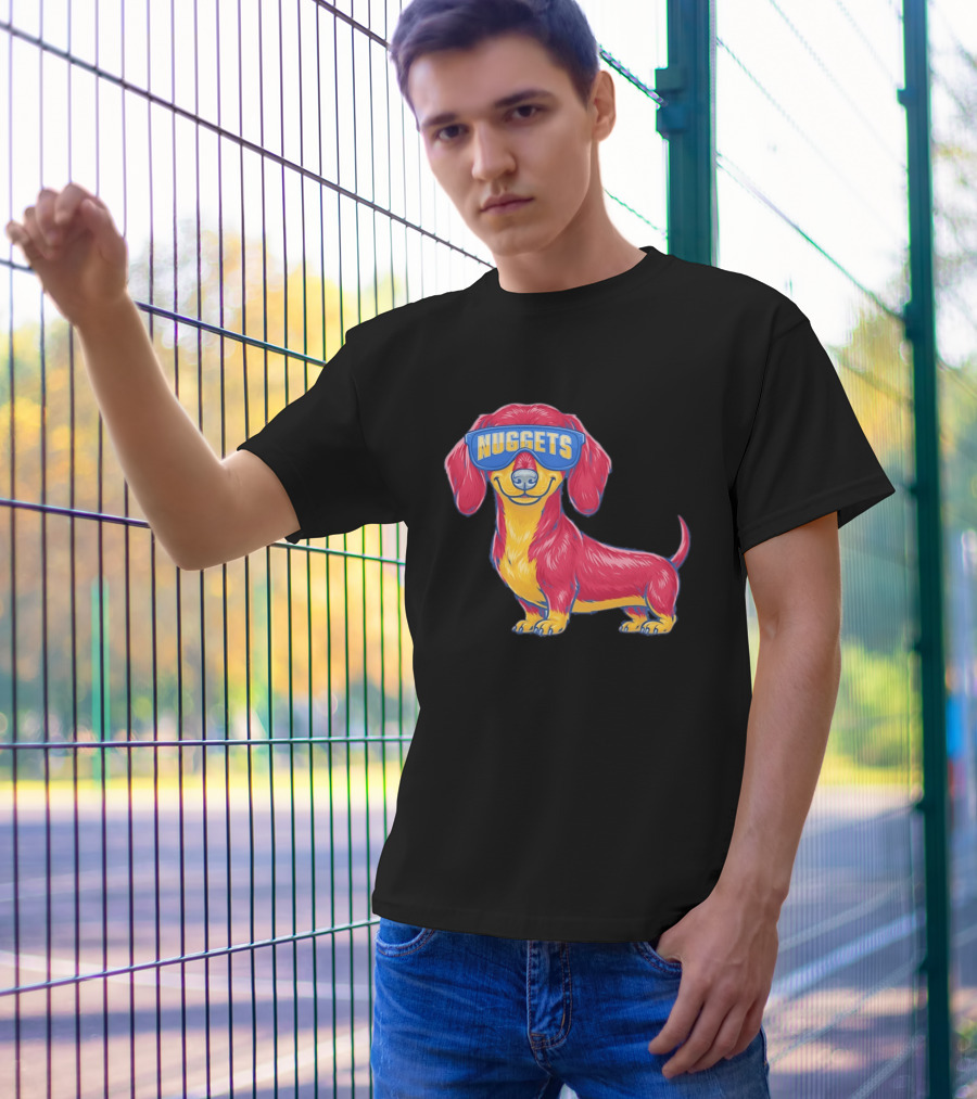 Denver Nuggets Dachshund Dog Wearing Oversized Glasses T-Shirt