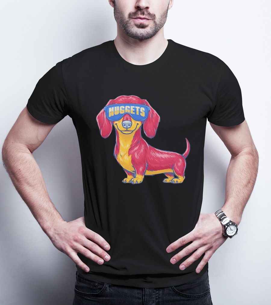 Denver Nuggets Dachshund Dog Wearing Oversized Glasses T-Shirt