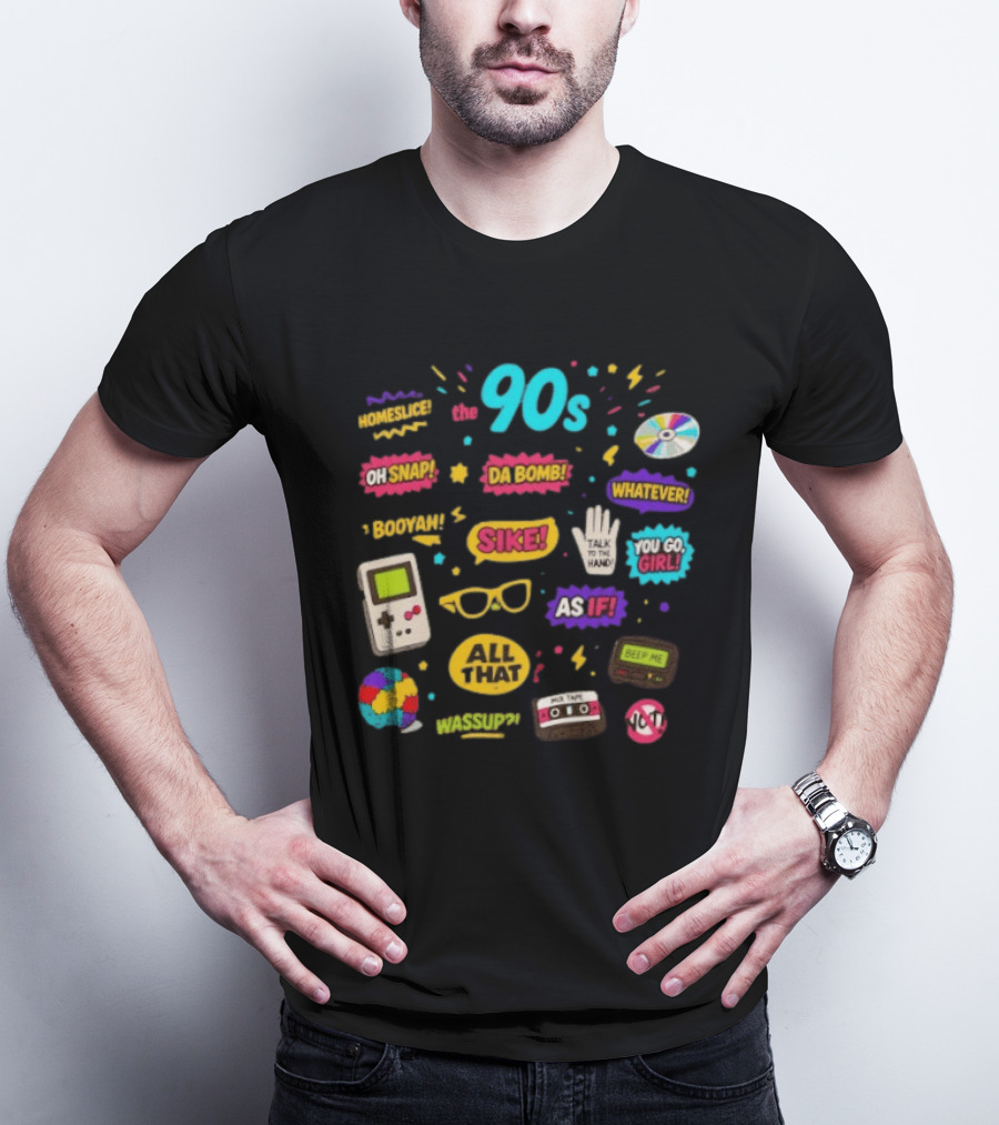 The 90s Nostalgia Oh Snap Homeskillet Da Bomb Booyah Sike Whatever You Go Girl As If All That Wazzup Talk To The Hand Retro Gaming Cassette CD Beeper T-Shirt