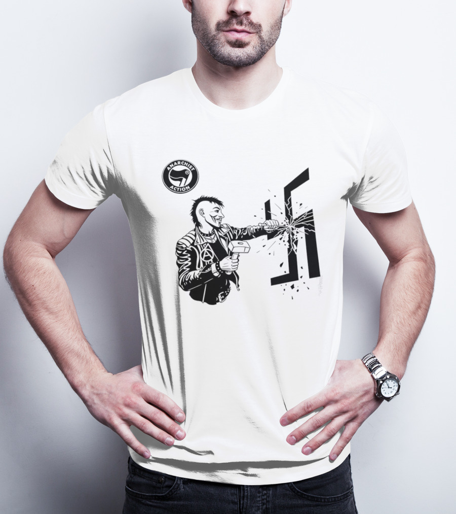 Anarchist Action Punk Destroying Swastika With Hammer T-Shirt