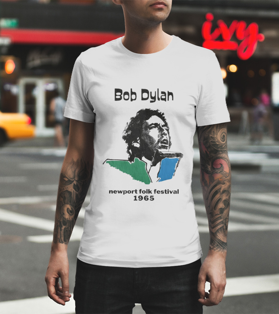Bob Dylan Newport Folk Festival 1965 Iconic Black Green Blue T-Shirt