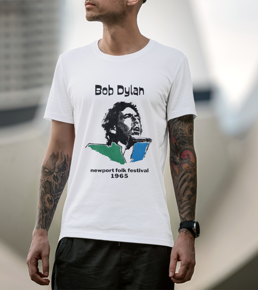 Bob Dylan Newport Folk Festival 1965 Iconic Black Green Blue T-Shirt