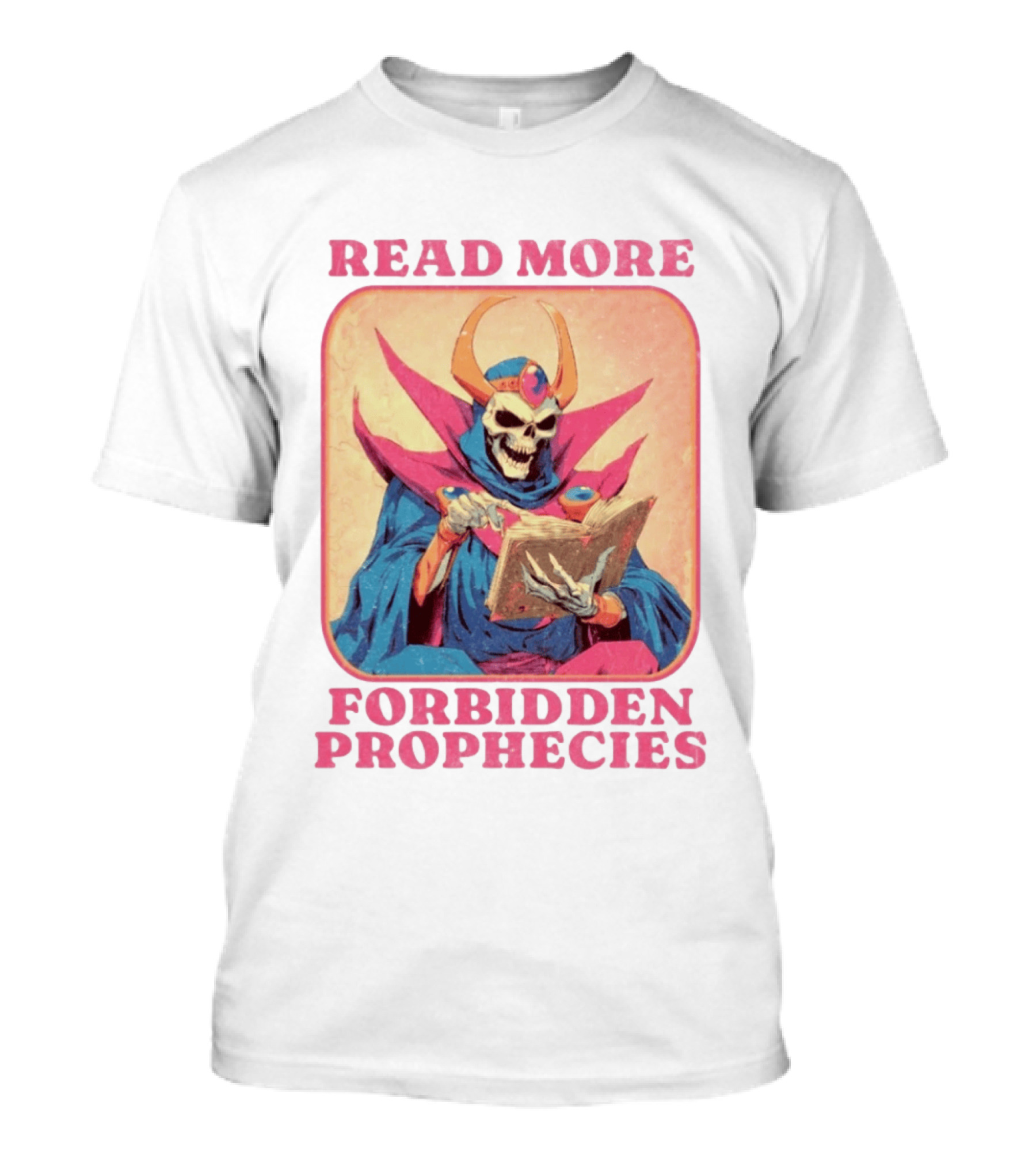 Read More Forbidden Prophecies Skeleton Cloaked Figure Holding Book T-Shirt