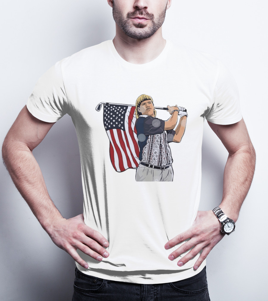 John Daly Holding Golf Stick American Flag 4th Of July Golfer T-Shirt