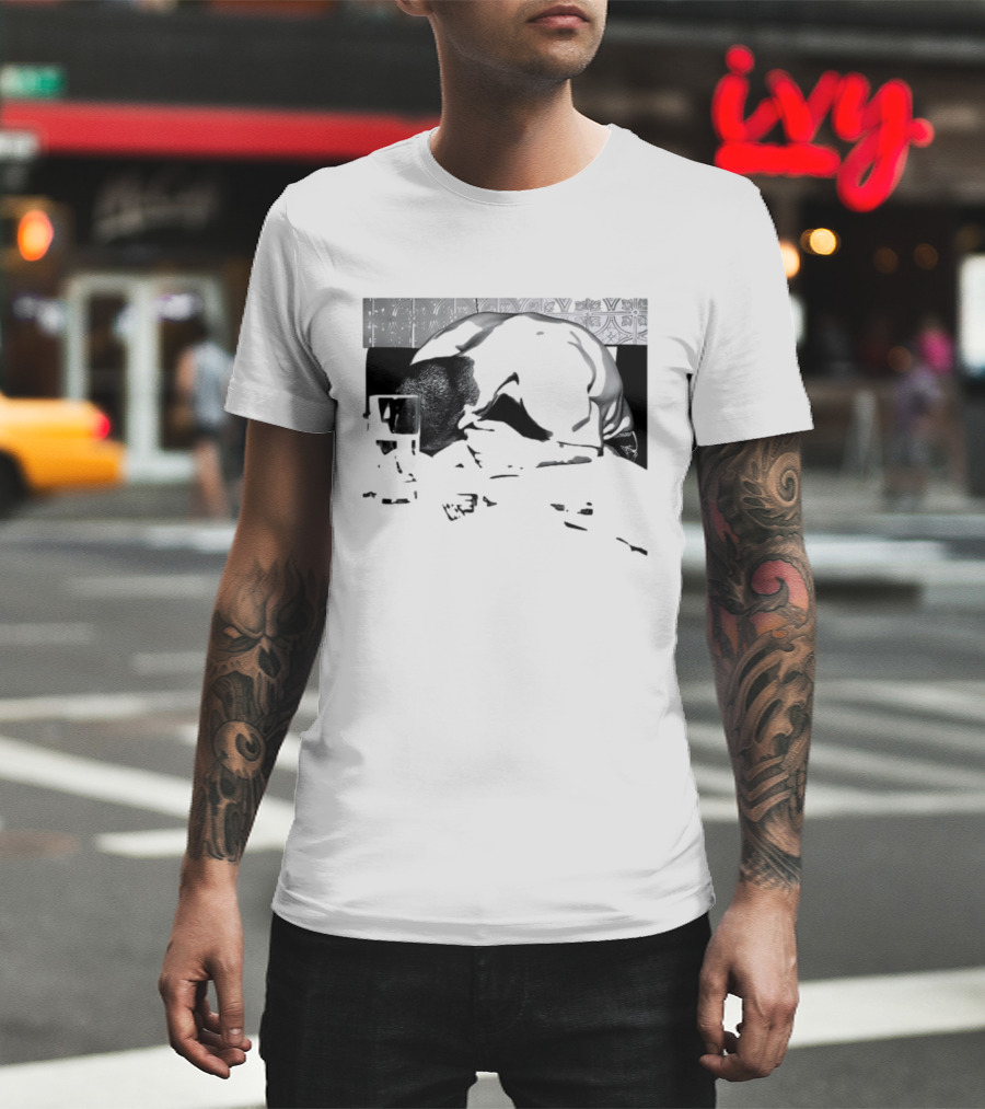 Rough Night Passed Out At Dinner Table Humor Black And White Image T-Shirt