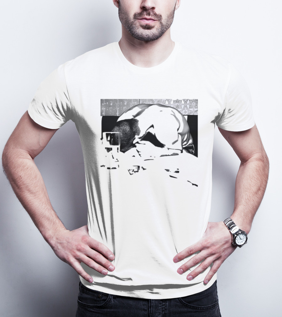 Rough Night Passed Out At Dinner Table Humor Black And White Image T-Shirt