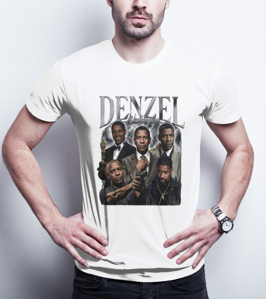 Denzel Washington Iconic Movie Roles And Oscar Moment Collage T-Shirt