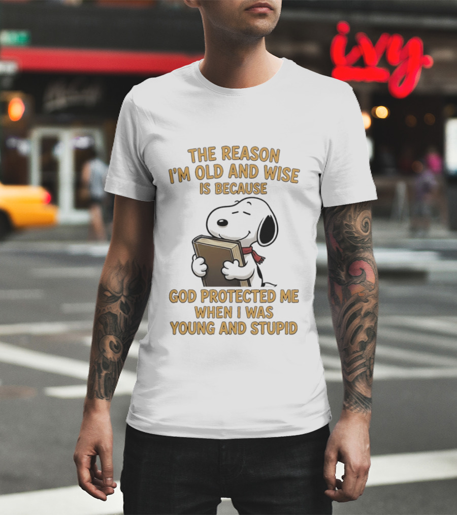 Snoopy Clutching The Bible God Protected Me When I Was Young And Stupid T-Shirt