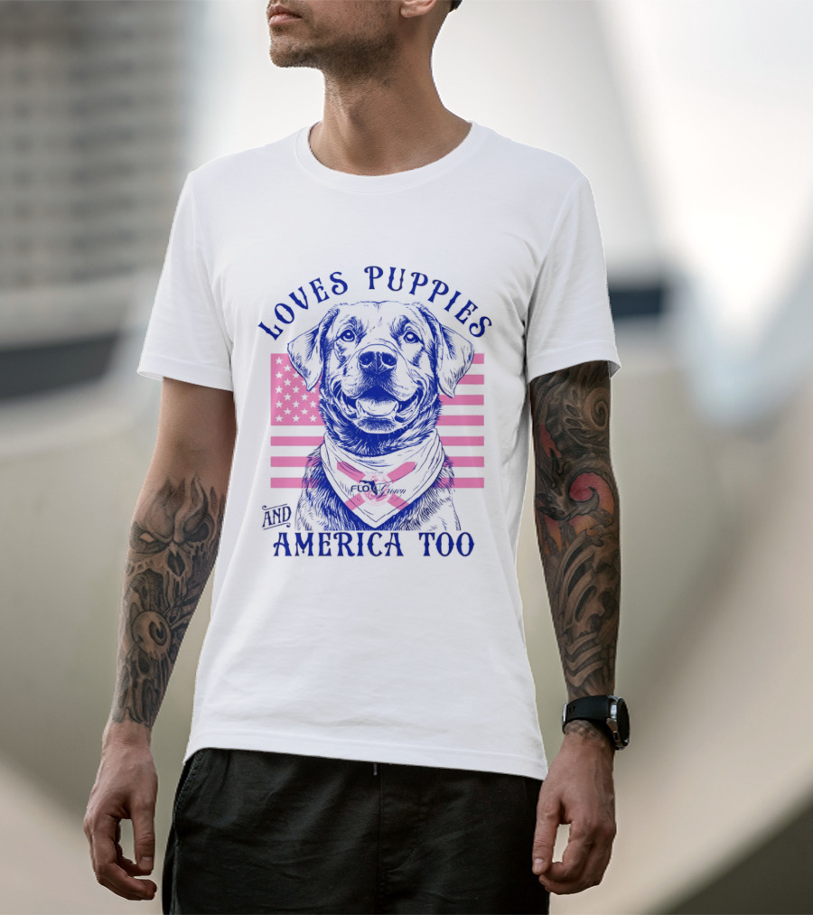 Loves Puppies Labrador Retriever And America Too T-Shirt
