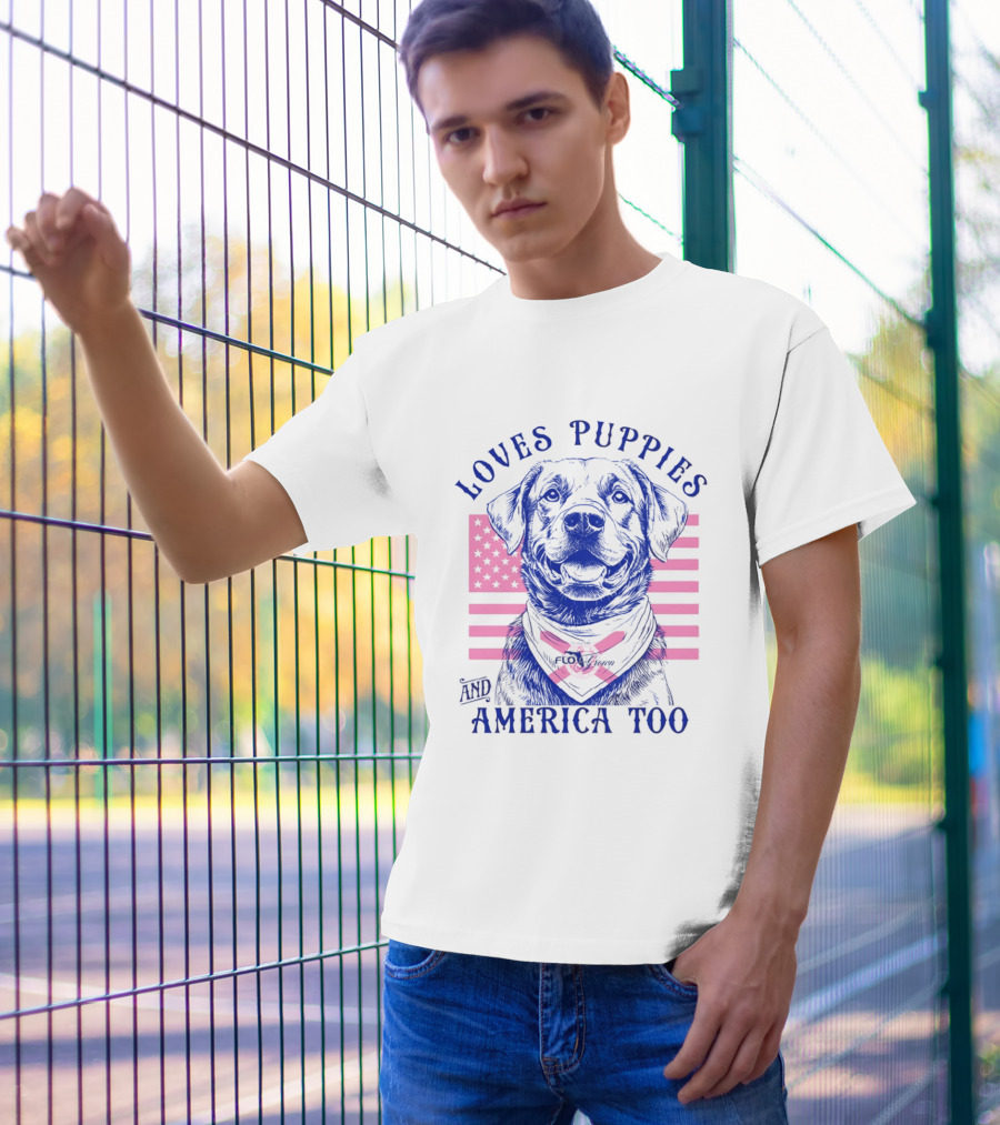 Loves Puppies Labrador Retriever And America Too T-Shirt
