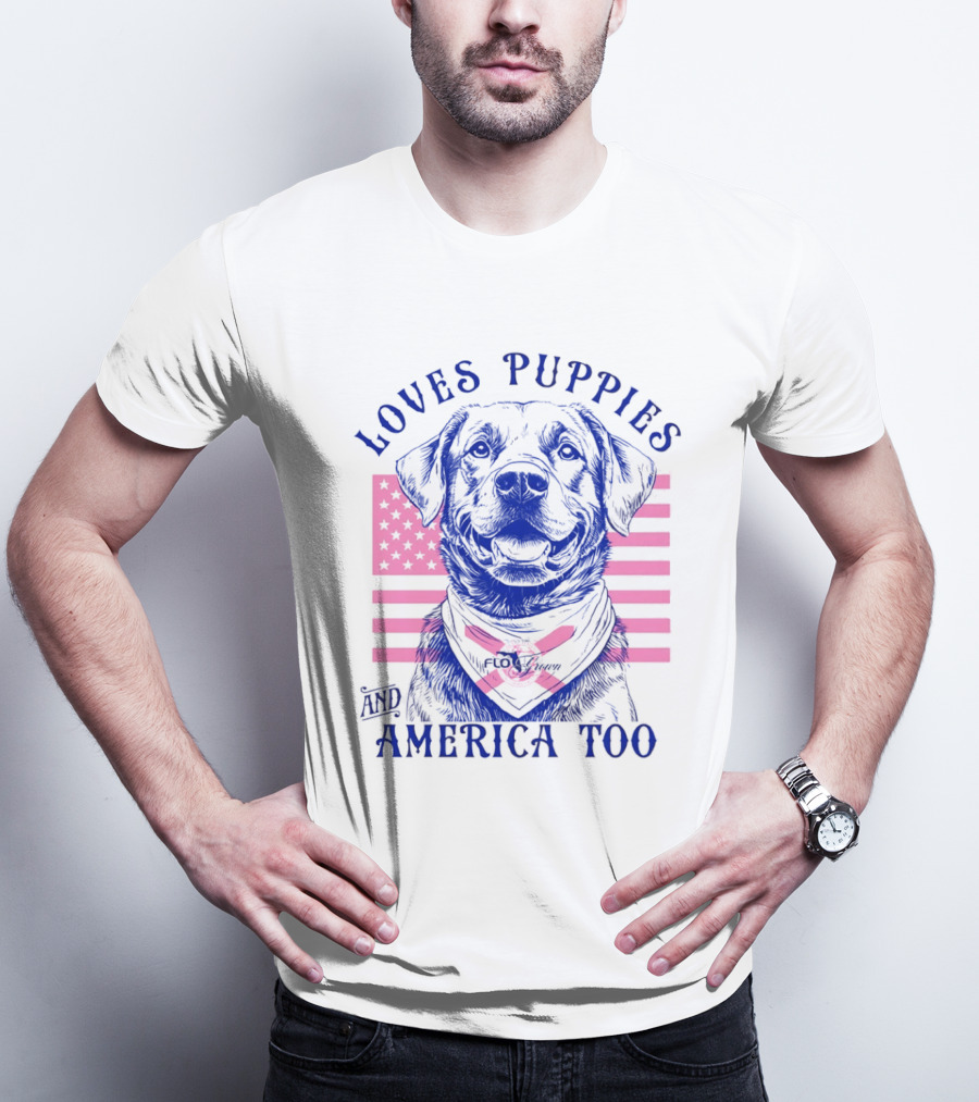 Loves Puppies Labrador Retriever And America Too T-Shirt
