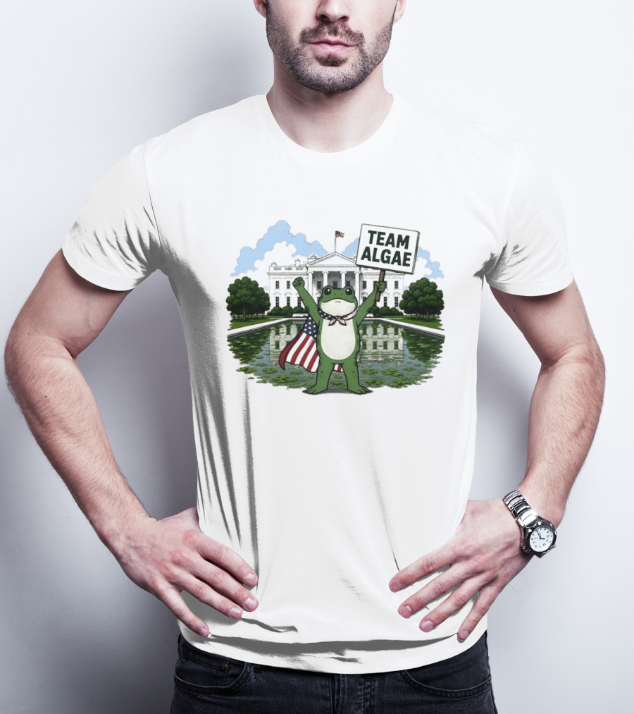 Team Algae Frog Patriotic American Flag White House 2026 Make Algae Great Again T-Shirt