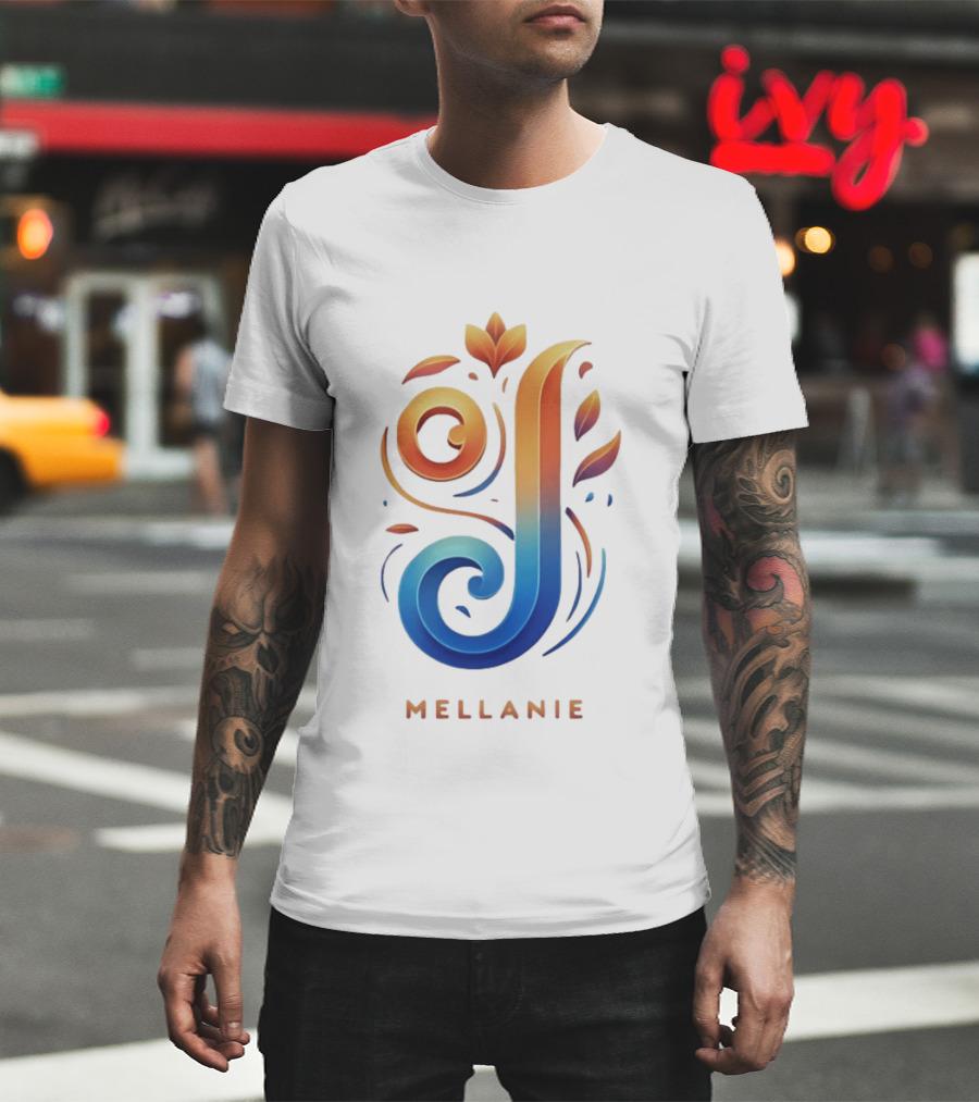 Mellanie Decorative Letter J Floral Gradient T-Shirt