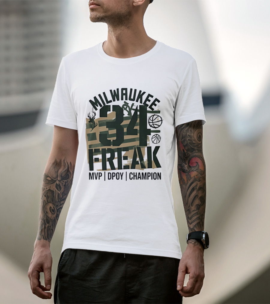 Milwaukee 34 Freak MVP DPOY Champion Giannis Antetokounmpo Basketball T-Shirt