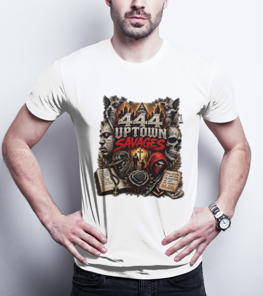 444 Uptown Savages Urban Gothic Art With Skulls And Roses T-Shirt