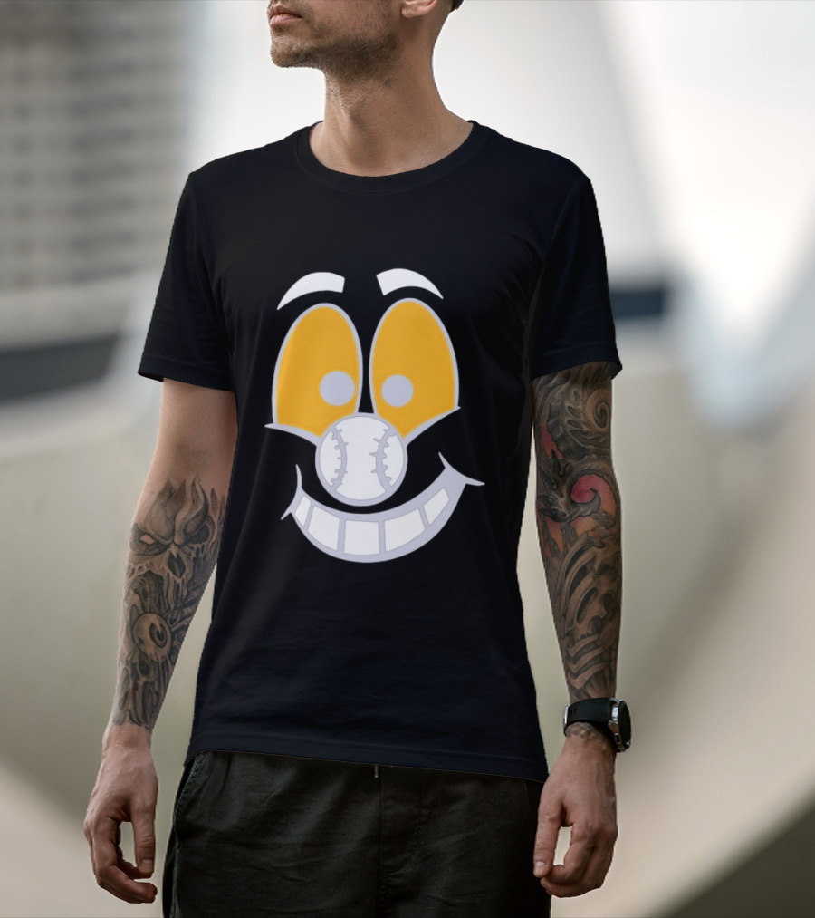 Cartoon Baseball Smile Face With Playful Eyes T-Shirt