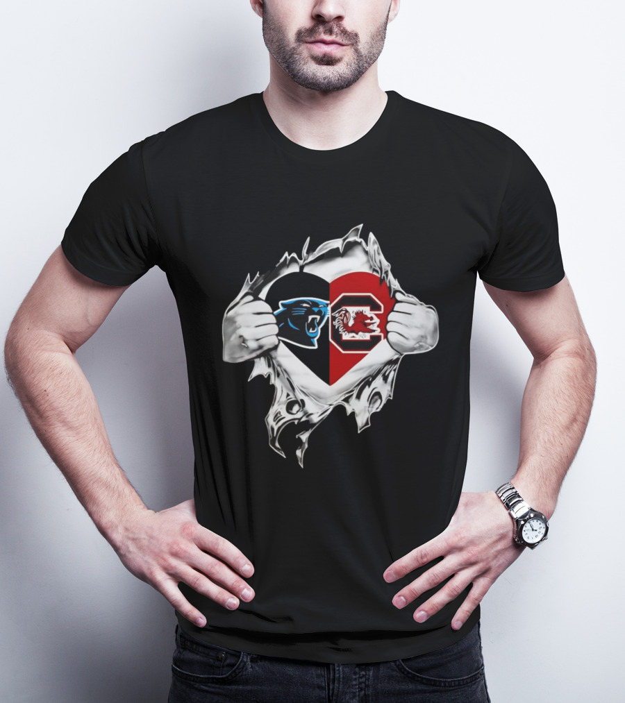 Carolina Panthers South Carolina Gamecocks Heart T-Shirt
