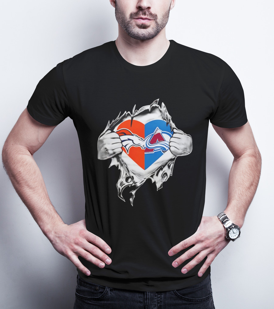 Denver Broncos Colorado Avalanche Heart Symbol Fans T-Shirt