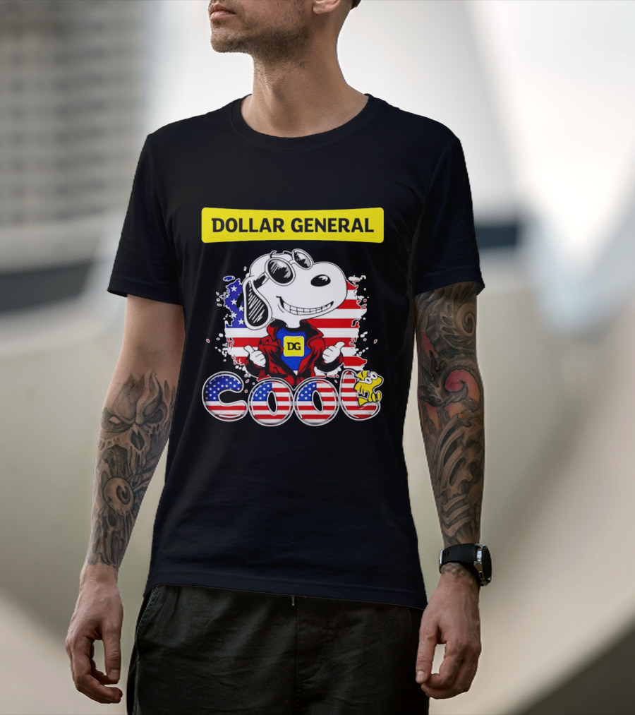 Dollar General Snoopy Cool USA Flag Cartoon T-Shirt
