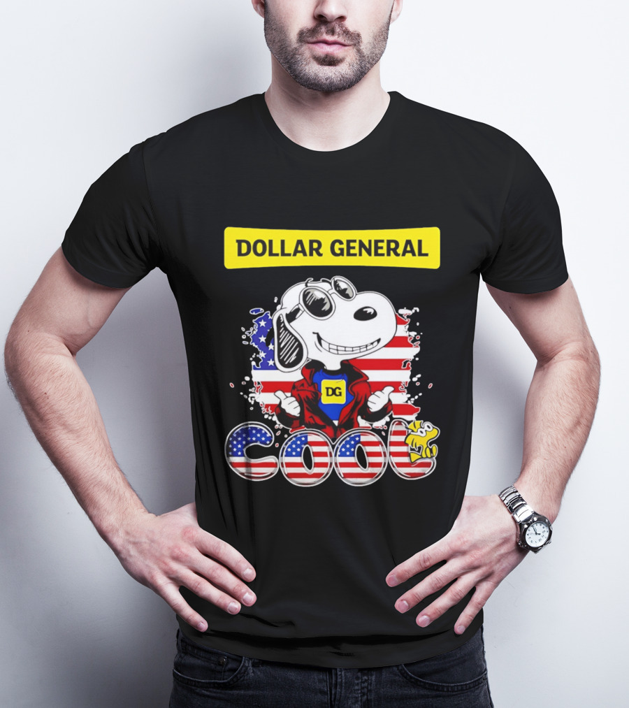 Dollar General Snoopy Cool USA Flag Cartoon T-Shirt