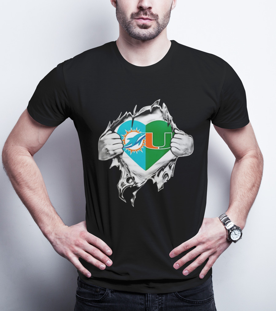 Dolphins Hurricanes Heart Miami Sports Fan Spirit T-Shirt