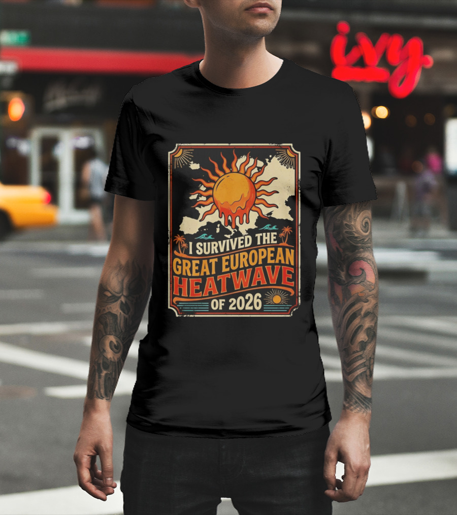 I Survived The Great European Heatwave Of 2026 Vintage Map Sun T-Shirt