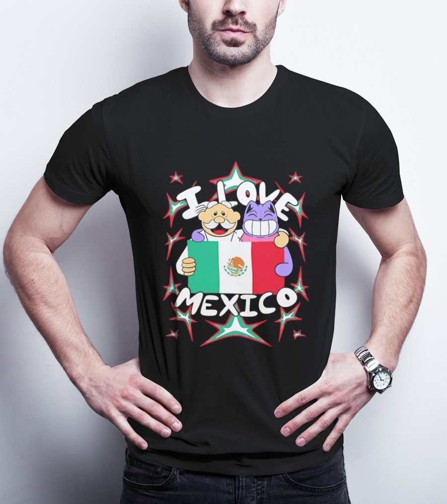 I Love Mexico Mexican Flag Cartoon Cat And Doctor T-Shirt