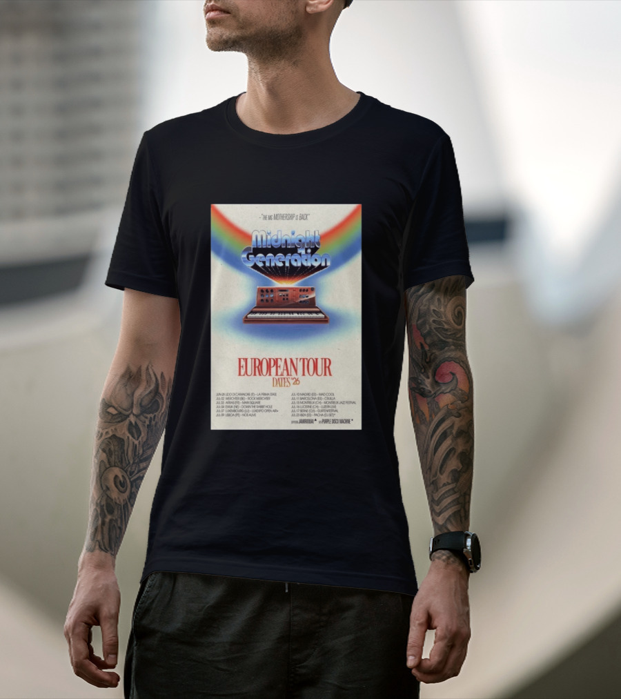 Midnight Generation European Tour Dates '26 Mothership Is Back Jamiroquai Purple Disco Machine T-Shirt