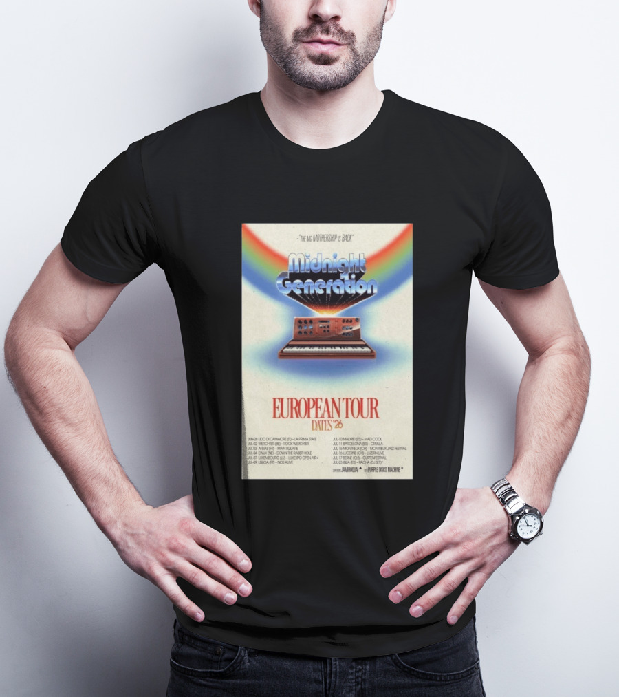 Midnight Generation European Tour Dates '26 Mothership Is Back Jamiroquai Purple Disco Machine T-Shirt