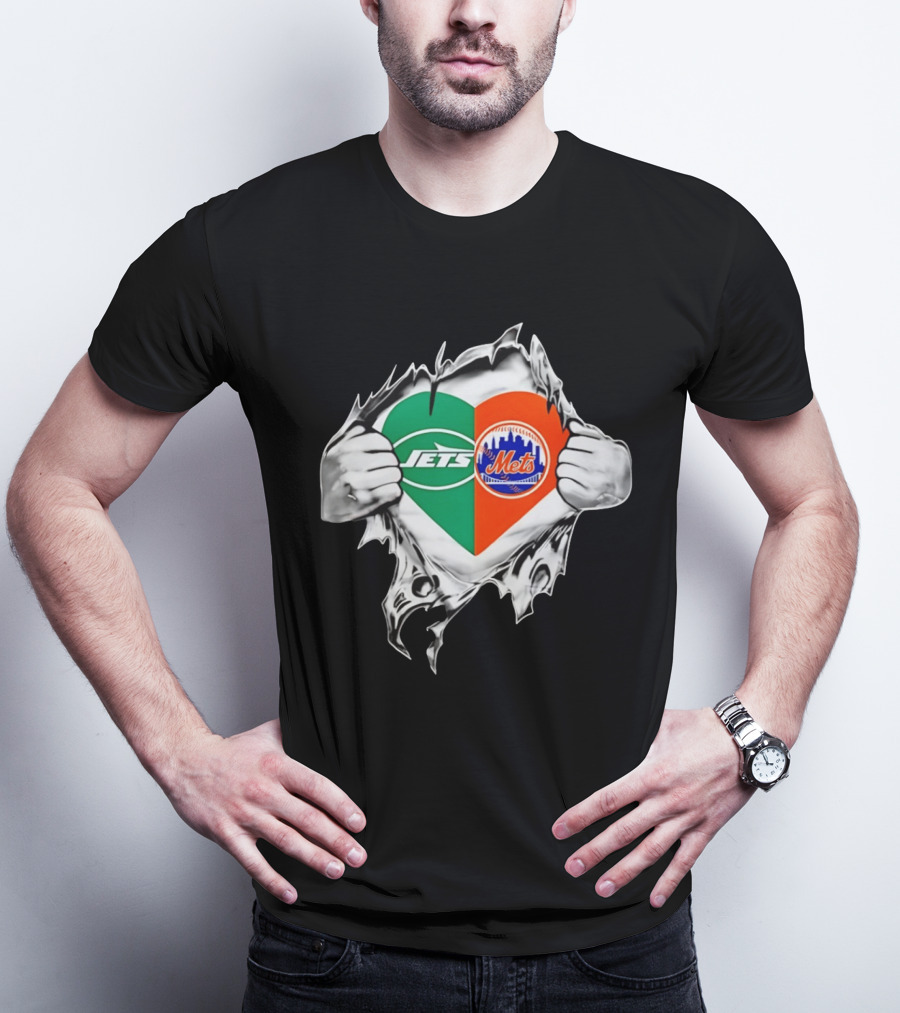 New York Jets Mets Heart Fan MLB Passion T-Shirt