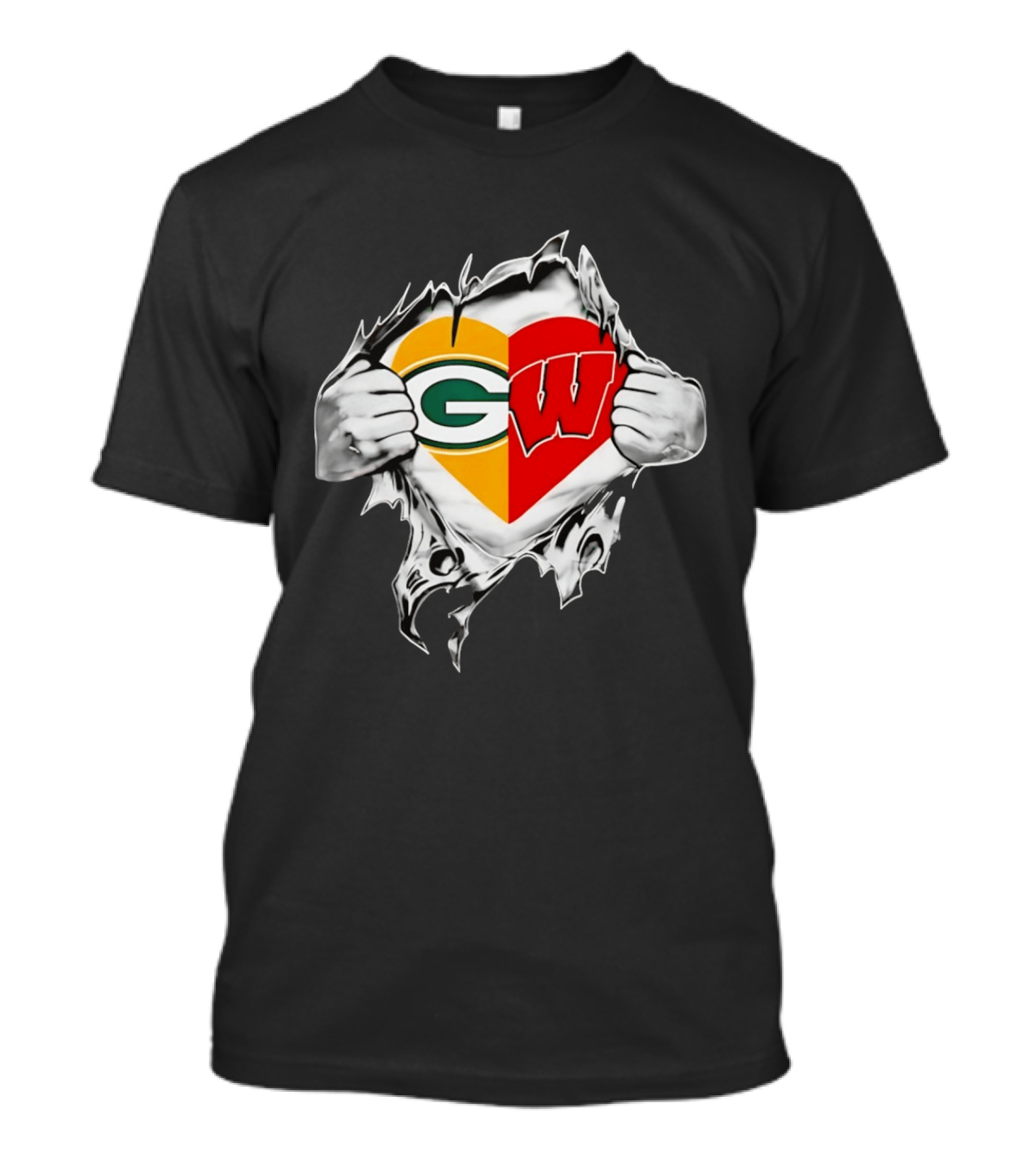 Packers Badgers Heart Logo Green Bay Wisconsin NCAA Fan Gear T-Shirt